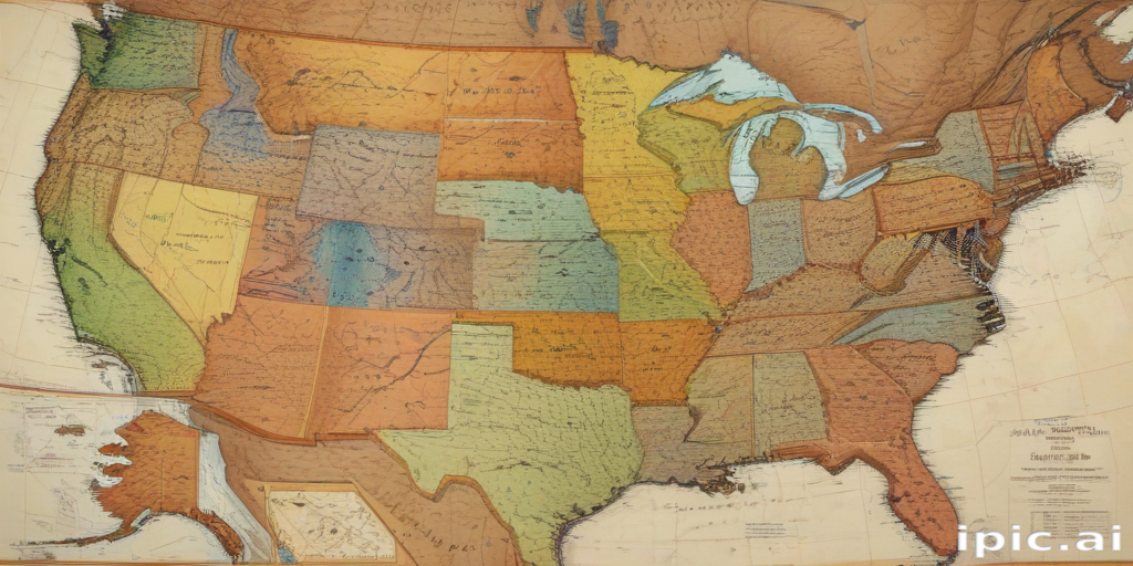 Colorful Historical Map of the United States Highlighting State Borders ...