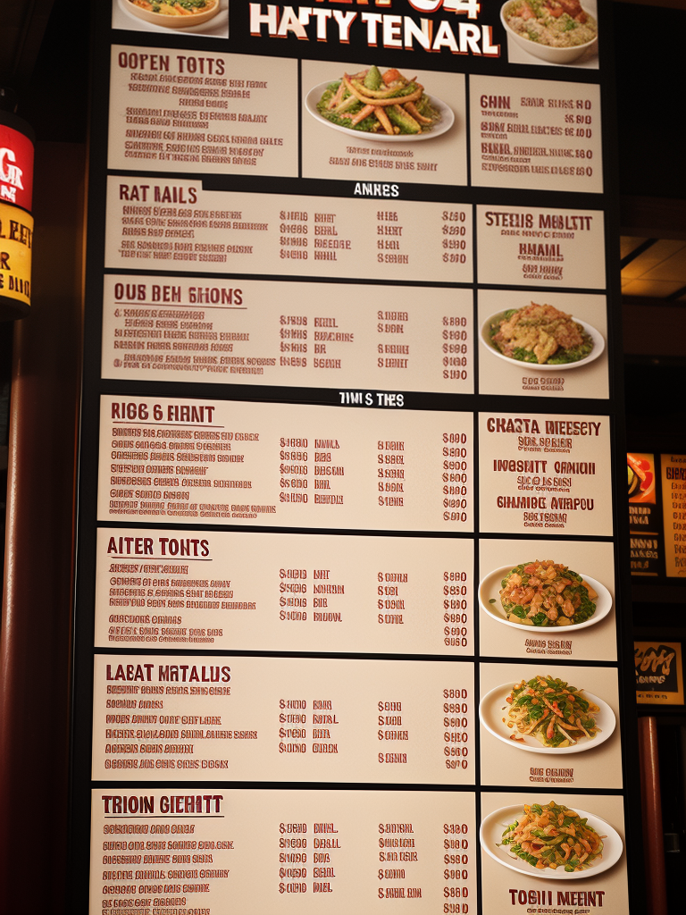 Colorful Menu Display Featuring Unique Dishes and Creative Food Names