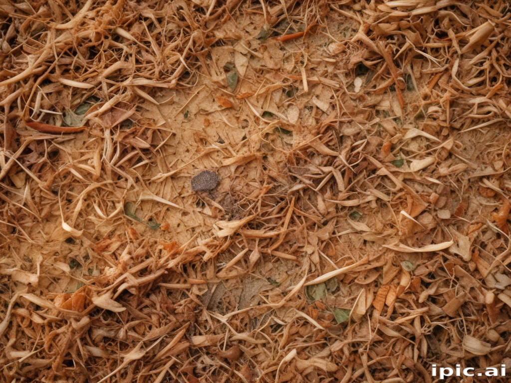 Close-Up View of Dried Plant Material on Natural Soil Surface