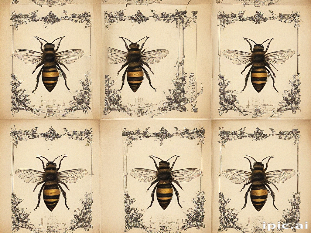 Artistic Depiction of Bees in Vintage Botanical Illustrations and Designs