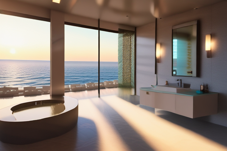 Hatsune Miku, sunrise, bathroom