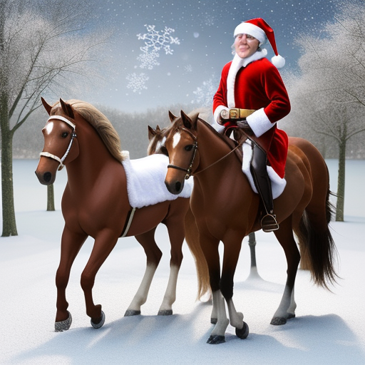 Santa Claus Riding Horses Through a Winter Wonderland on a Snowy Day
