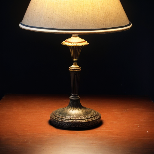 Antique table with an old lamp on top and dark background Antique table ...
