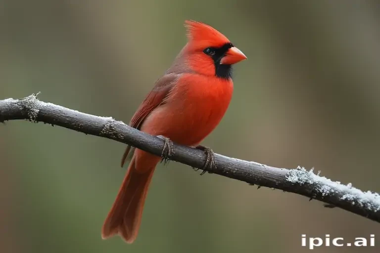 A Vibrant Red Cardinal Perched Gracefully on a Mossy Branch.