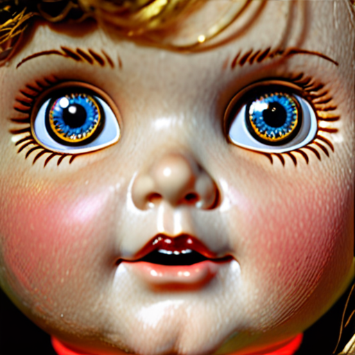 A close-up of the doll's face, its eyes snapping open with a sinister glint