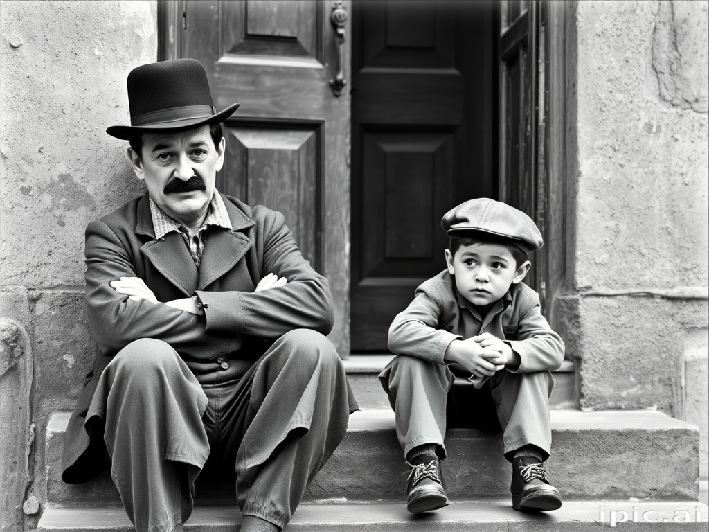 Father and Son Share a Moment of Reflection on the Steps