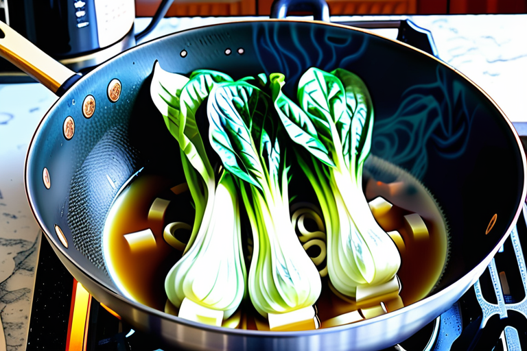 Fresh Bok Choy and Tofu Simmering in a Flavorful Stir-Fry Pan