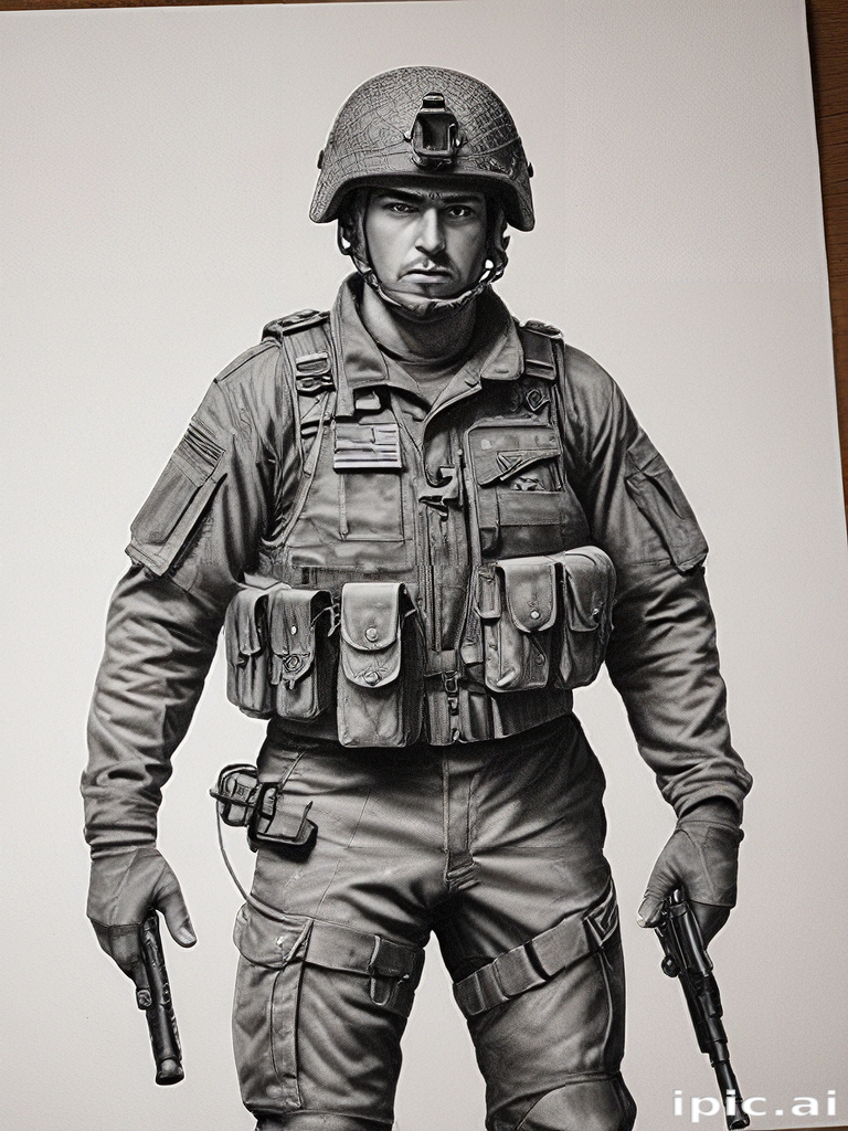 Realistic Depiction of a Soldier in Tactical Gear with Weapons Ready