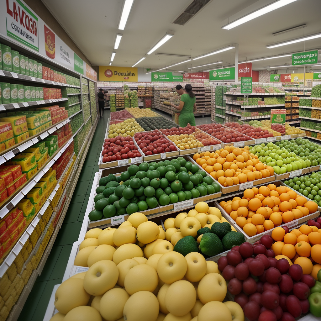 Vibrant Marketplace at Sunset: A Bustling Scene of Fresh Produce