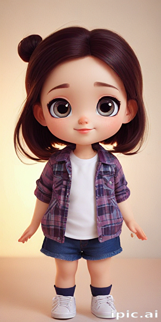 Charming Cartoon Character with Short Hair in Casual Outfit, Smiling ...