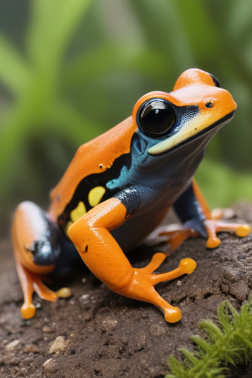 create a cute cartoon of a juvenile orange black foot dart frog ...