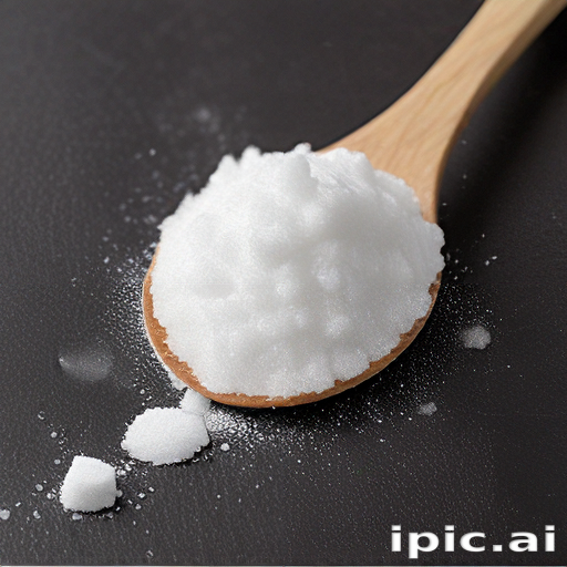A Close-Up of Granulated Sugar Piled on a Wooden Spoon.