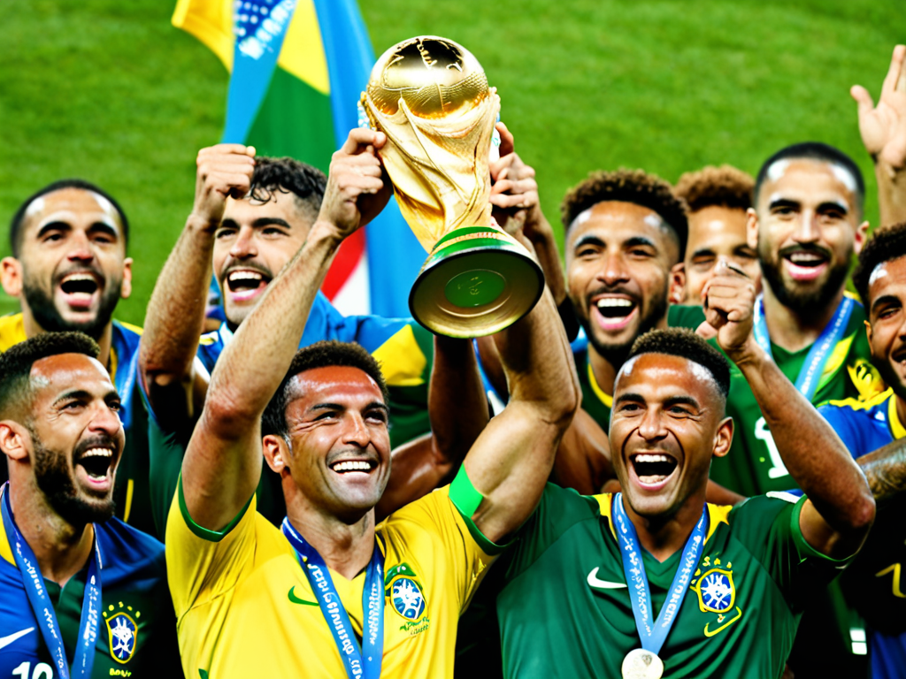 Brazil Lifting the World Cup trophy with everyone happy