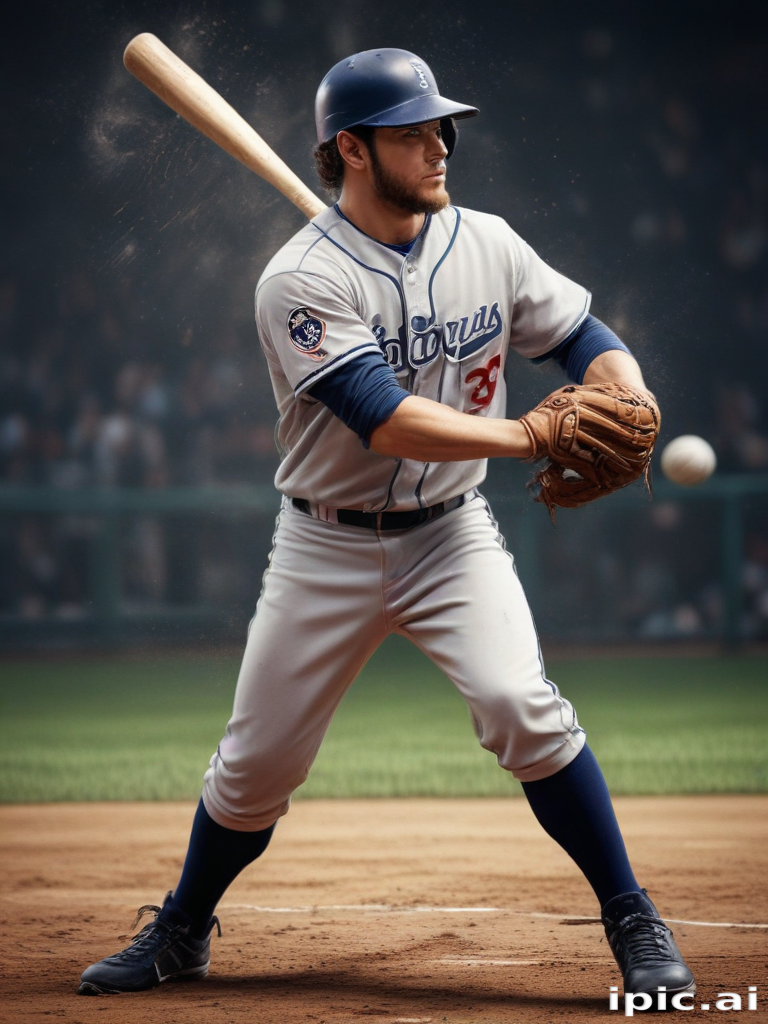 A Determined Baseball Player Preparing to Swing at Incoming Pitch