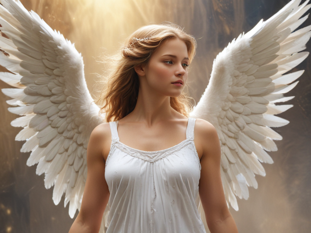Graceful Angelic Figure with Majestic White Wings and Serene Expression