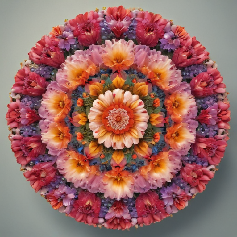 Vibrant Floral Mandala Made from a Variety of Colorful Blooms