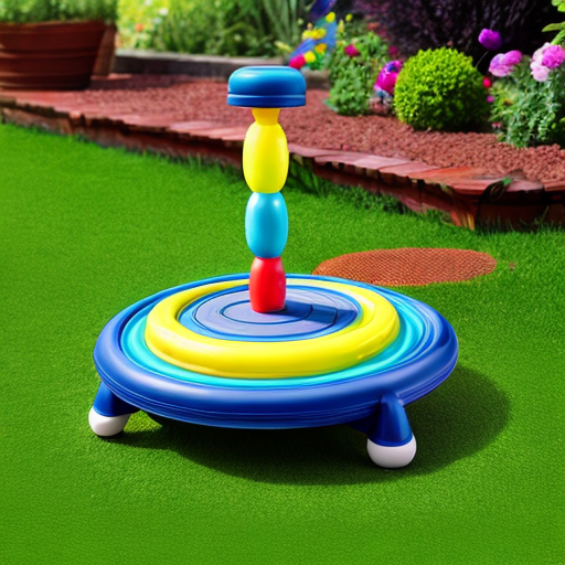 wibble wobble toy on a wobble board wobbling around in a garden