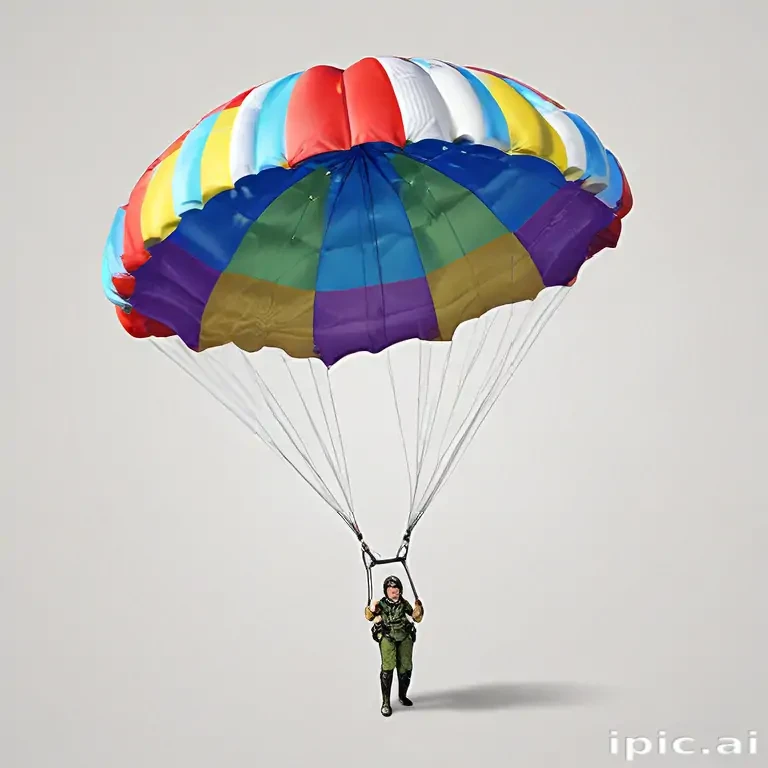 A Colorful Parachute Descending Gracefully with a Person in Flight Gear.