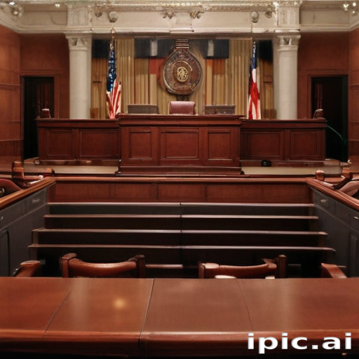 Interior View of a Traditional Courtroom with Wooden Furniture and Flags
