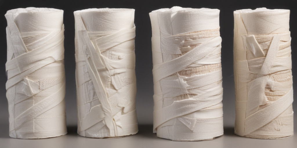 Set of Four Neatly Rolled Bandages Ready for Medical Use and Care