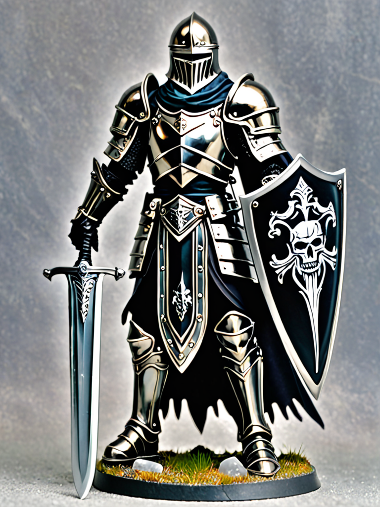 Necromancer knight with icy dark sword and shield, an evil maiden at ...