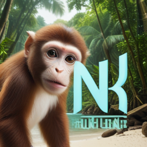 The DNA logo with a monkey in front of the text in a jungle beach with ...