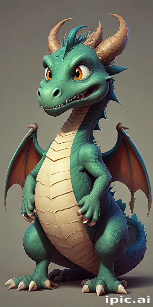 Whimsical Cartoon Dragon with Vibrant Colors and Playful Expression
