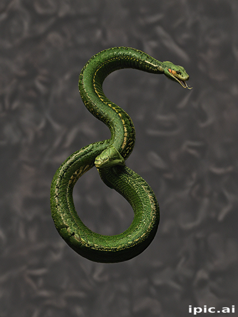 Majestic Green Snake Twisting Gracefully Against a Dark Textured Background