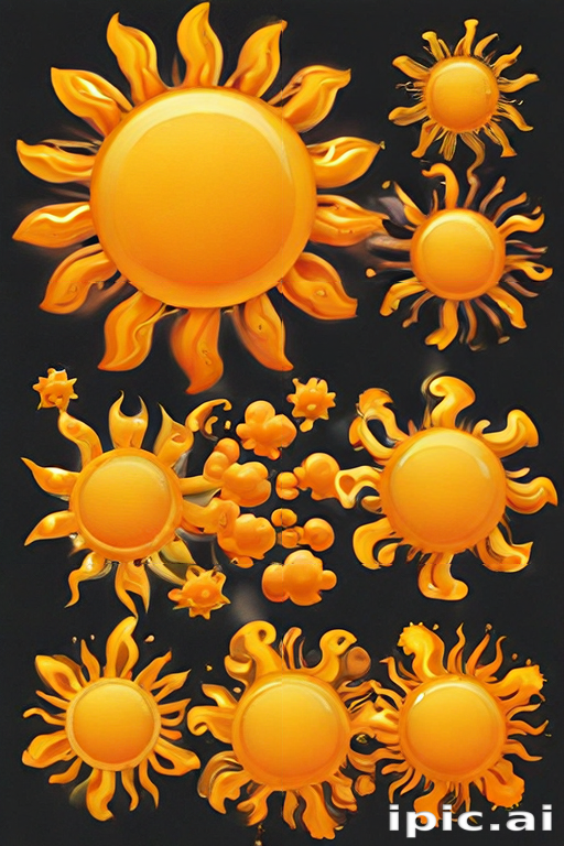 Bright and Cheerful Sun Designs in Various Sizes and Styles on Black ...