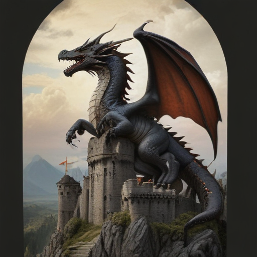 medieval dragon on castle
