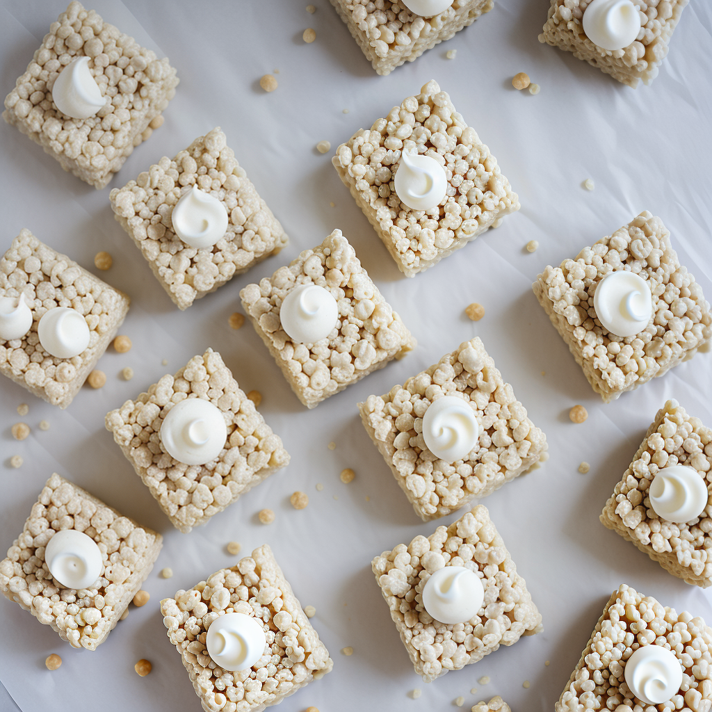 Deliciously Sweet Rice Crispy Treats Topped with Creamy White Frosting ...