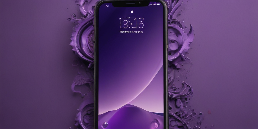 Elegant Purple Smartphone Displaying Time Against Artistic Purple ...