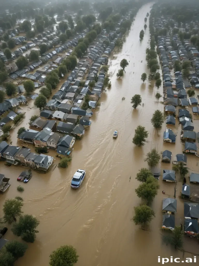 Devastating Aerial View of Neighborhoods Submerged in Floodwaters from ...