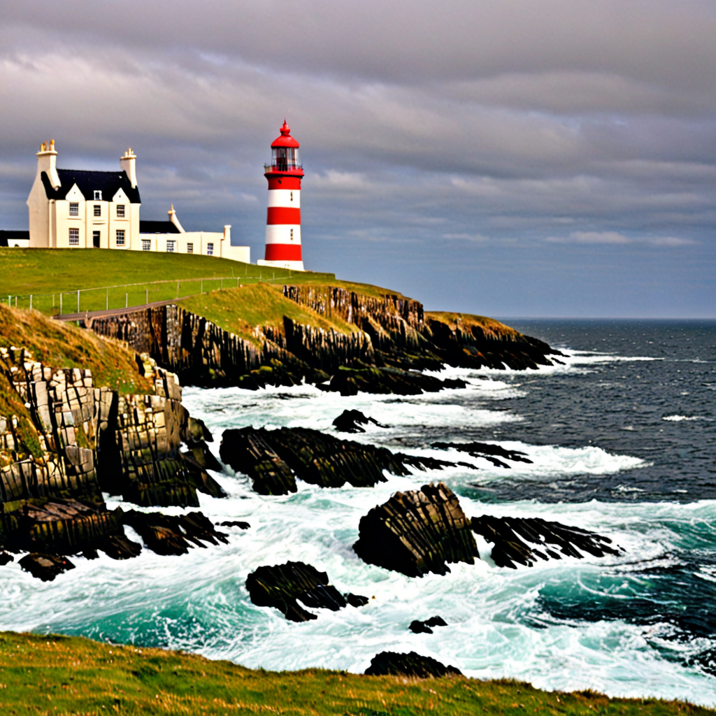 lighthouse with manor house, northern coast of scottland