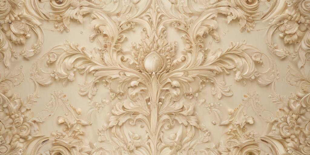 Intricate Floral and Ornamental Relief Design on Light Cream Background