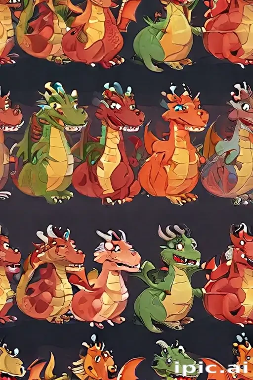A Colorful Collection of Playful Cartoon Dragons in Various Poses and ...
