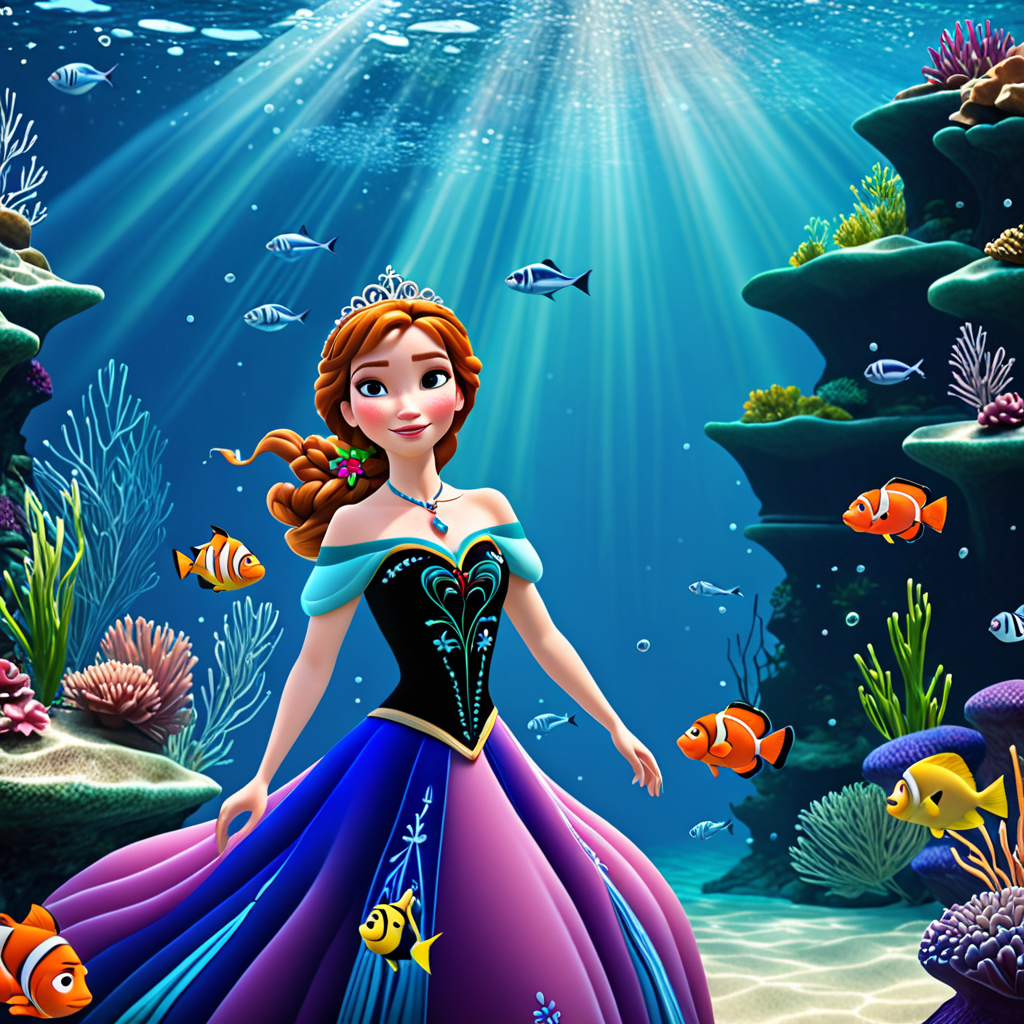 princess Anna swimming from the realistic cartoon underwater swimming ...