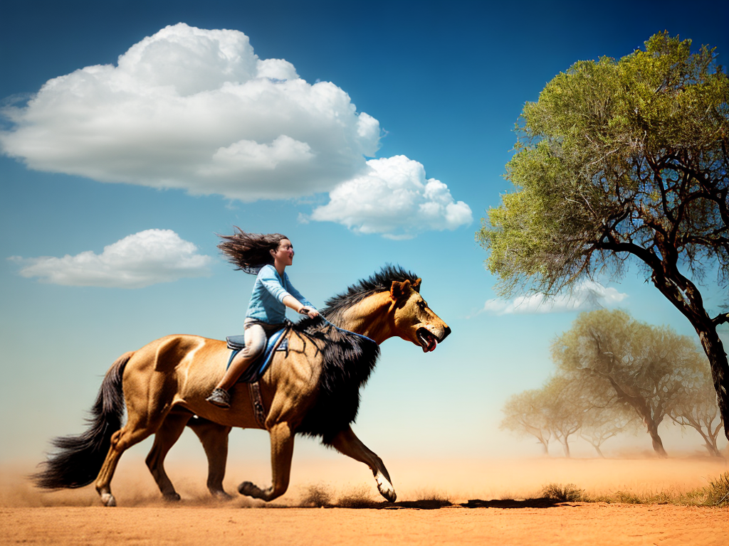 make a woman riding a lion riding cloudsmake a woman riding a lion ...