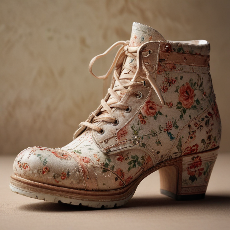 Elegant Floral-Patterned Boot with Vintage Charm and Stylish High Heel