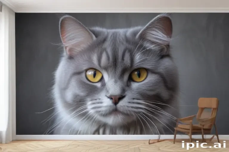 Stunning Grey Cat Mural Transforming Modern Room with Cozy Vibes