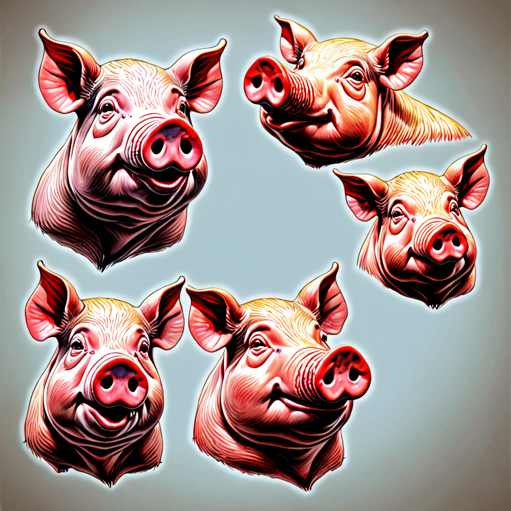 Pig head,hachuras,draw,skecth,horror,multiple angles