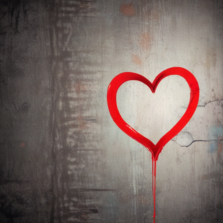 Vivid Red Heart Shape Dripping Against a Textured Gray Background