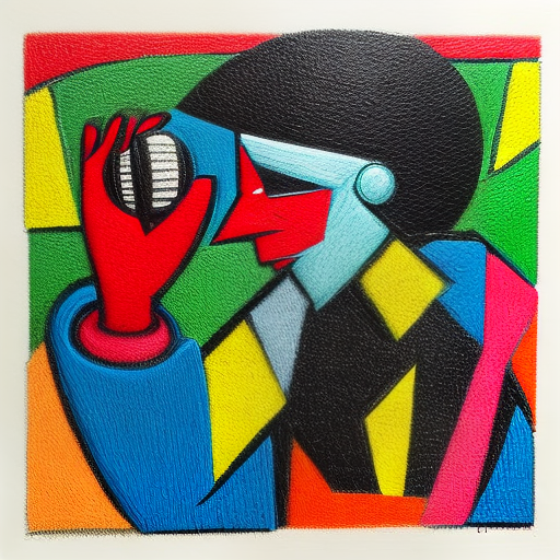 a cubism art of a person on the cell phone