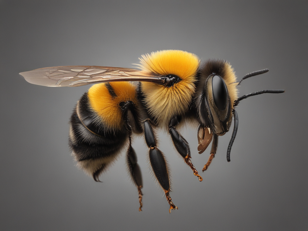 Close-Up View of a Beautiful, Fluffy Bumblebee Against a Neutral Background
