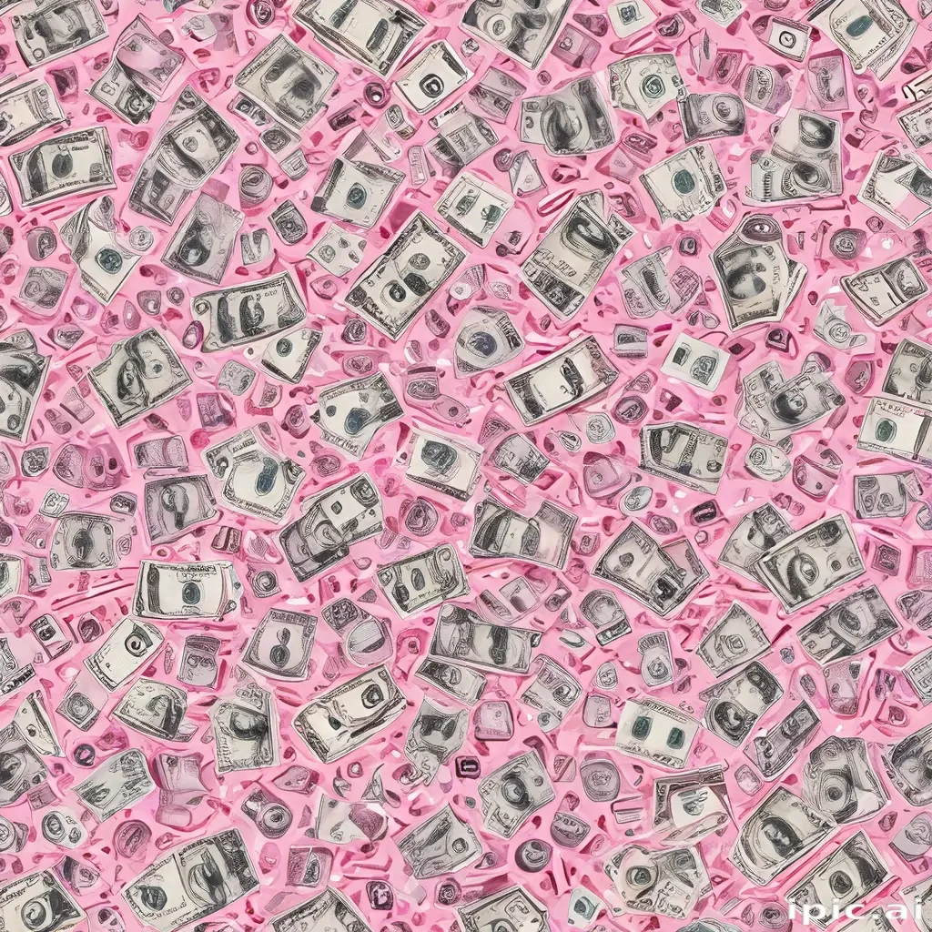 Colorful Chaos of Dollar Bills on a Vibrant Pink Background