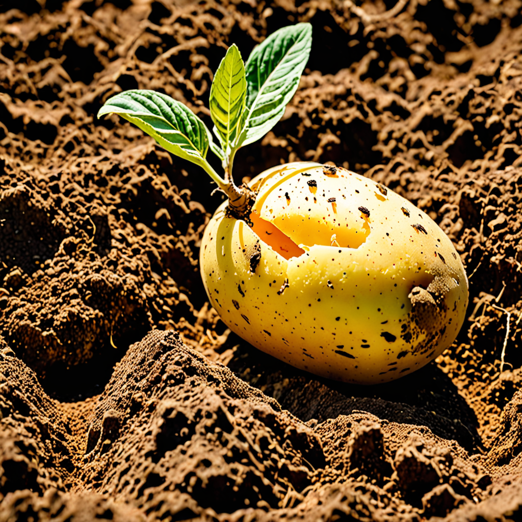 a potato in a very hot environment on dry soil