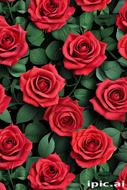 Vibrant Red Roses Blooming Amidst Lush Green Leaves in Full Glory