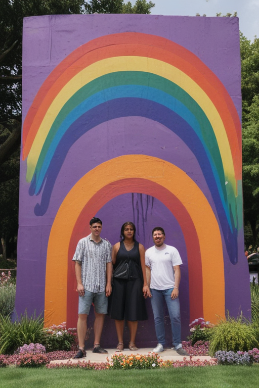 several BIPOC people standing in front of a purple monument with a ...
