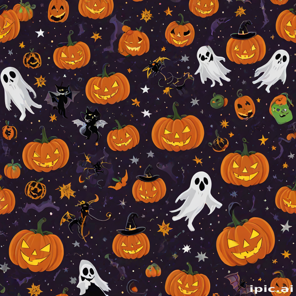 Festive Halloween Pattern Featuring Pumpkins, Ghosts, and Spooky ...
