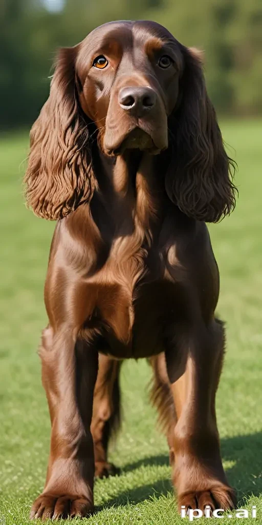 A Beautiful Brown Dog Standing Proudly in a Lush Green Field.